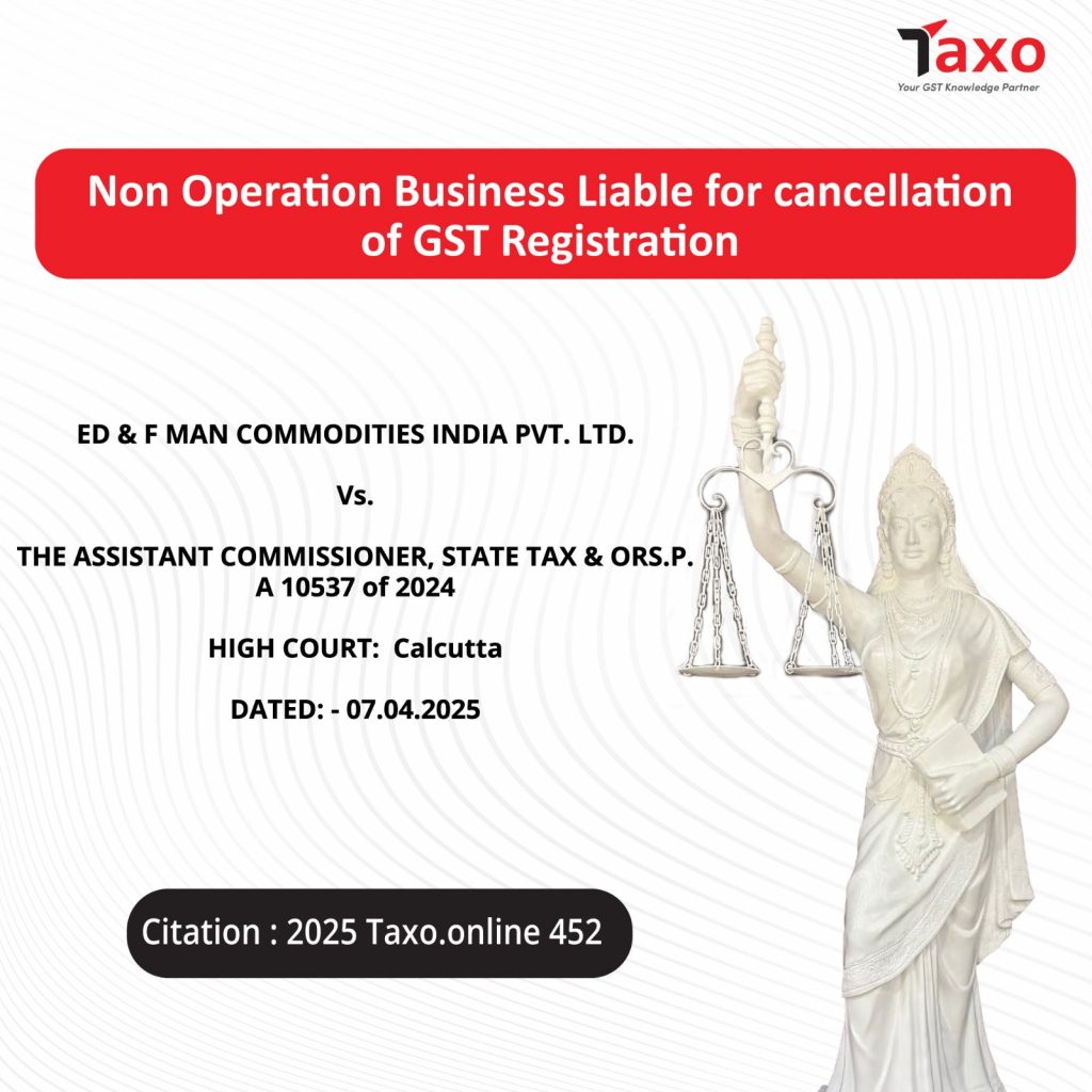 Non Operation Business Liable for cancellation of GST Registration - TaxO