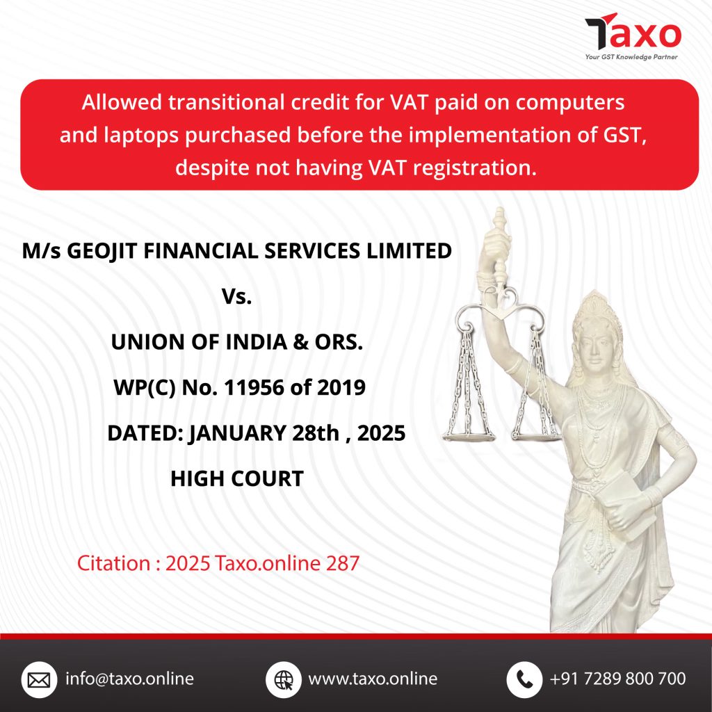 Allowed transitional credit for VAT paid on computers and laptops ...